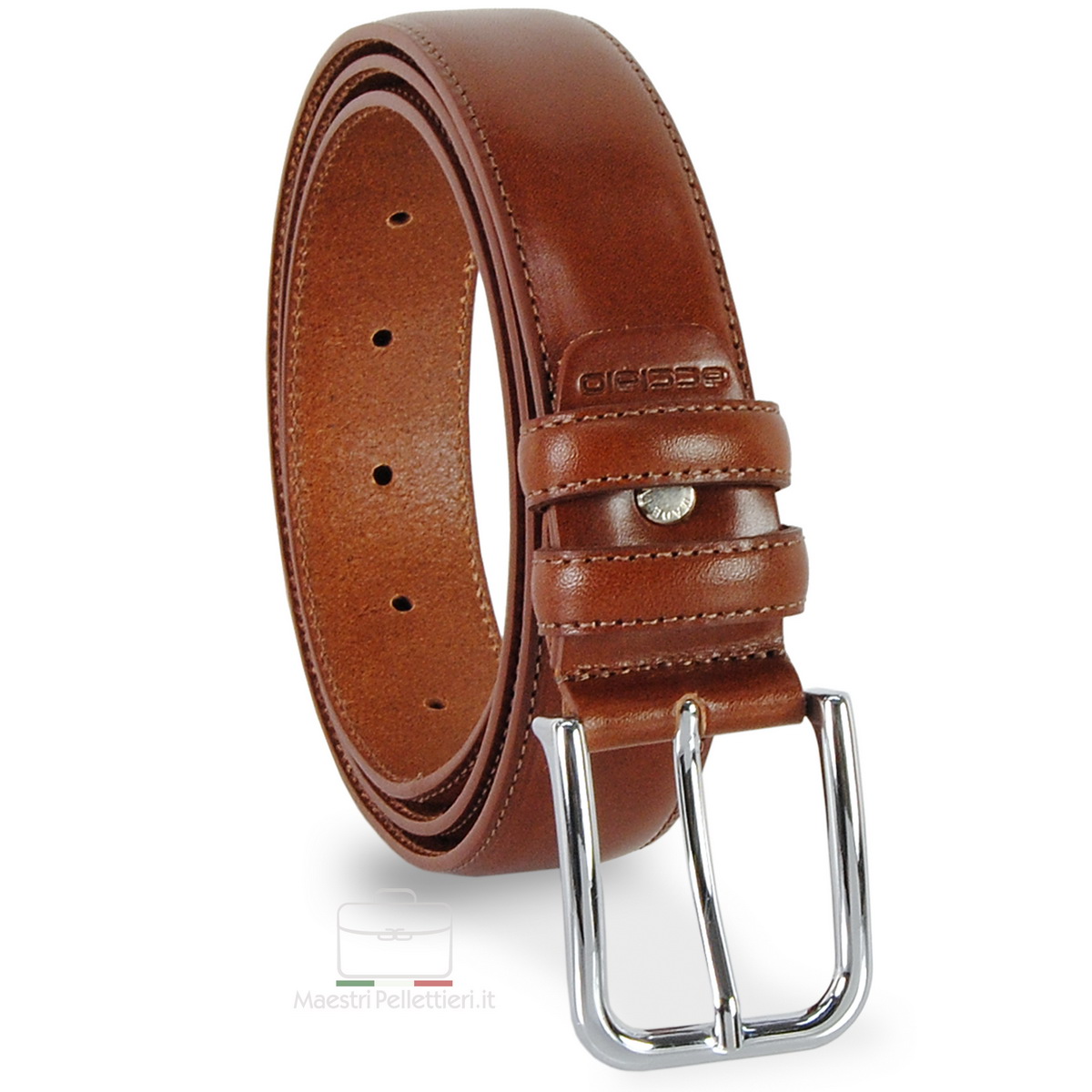 Man's belt in smooth leather Cognac, made in Italy | Acciaio