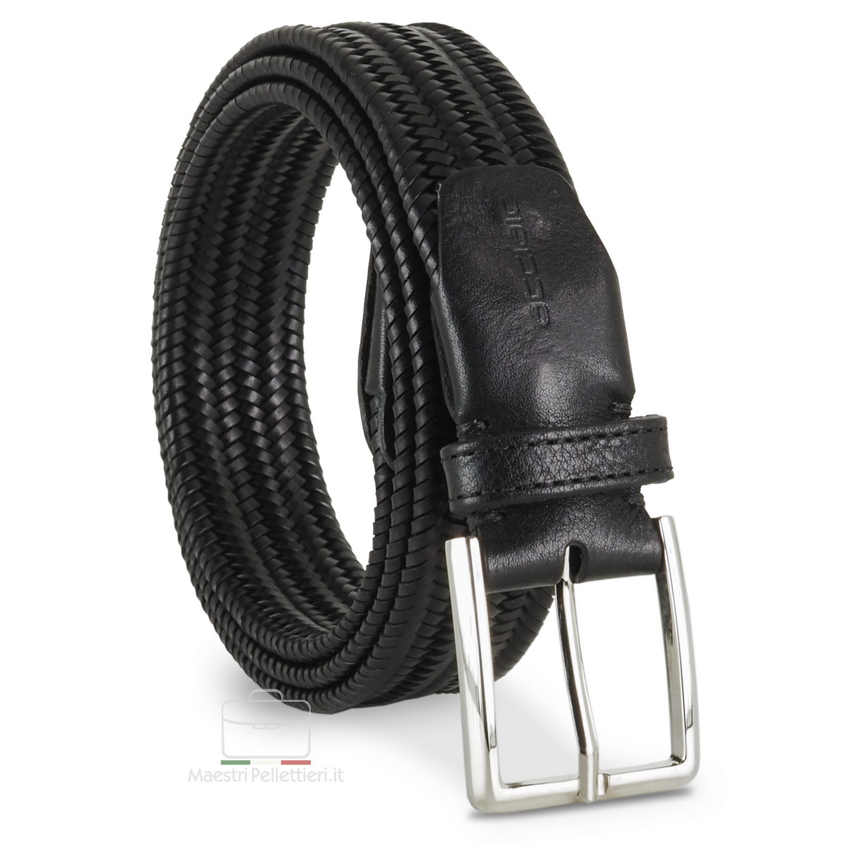 Braided stretch leather belt elastic Black, Made in Italy | Acciaio