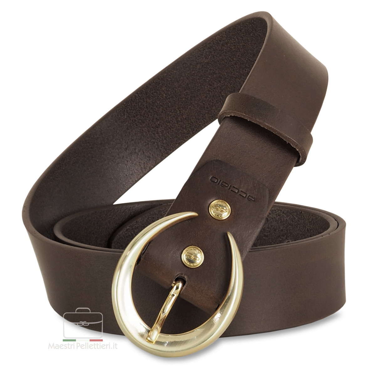 Cintura donna alta in cuoio Marrone Moon Oro | Acciaio