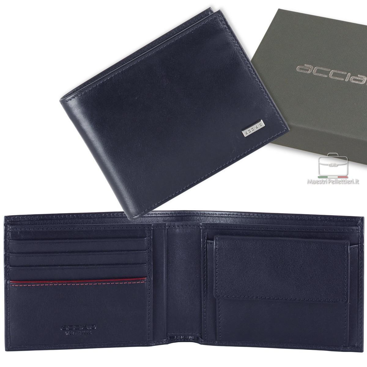Wallet for Men with Purse classic in smooth leather Blue | Acciaio®