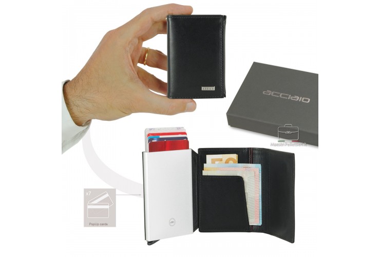 Wallet Popup Rfid card box in Smooth Leather Black | Acciaio®