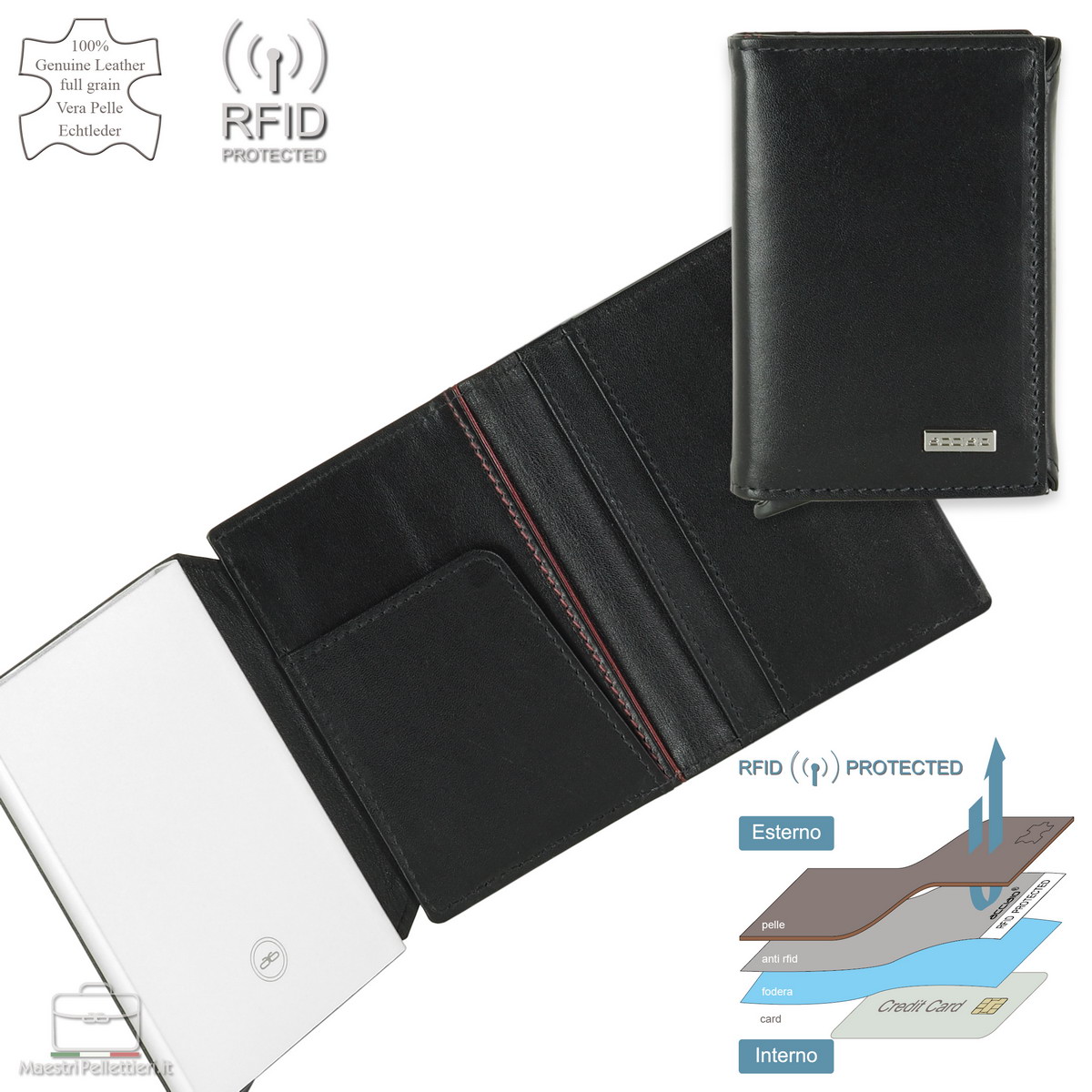 Wallet Popup Rfid card box in Smooth Leather Black | Acciaio®